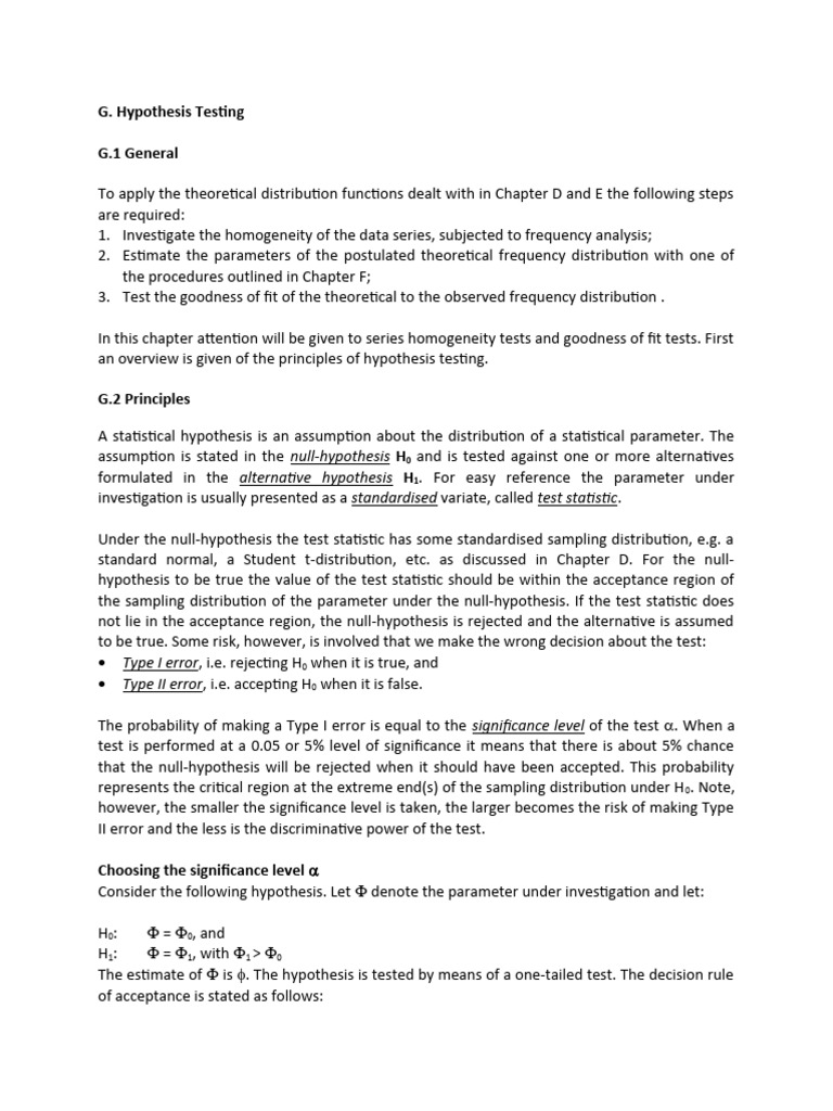 G Hypothesis Testing 1 Pdf Statistical Hypothesis Testing Null Hypothesis