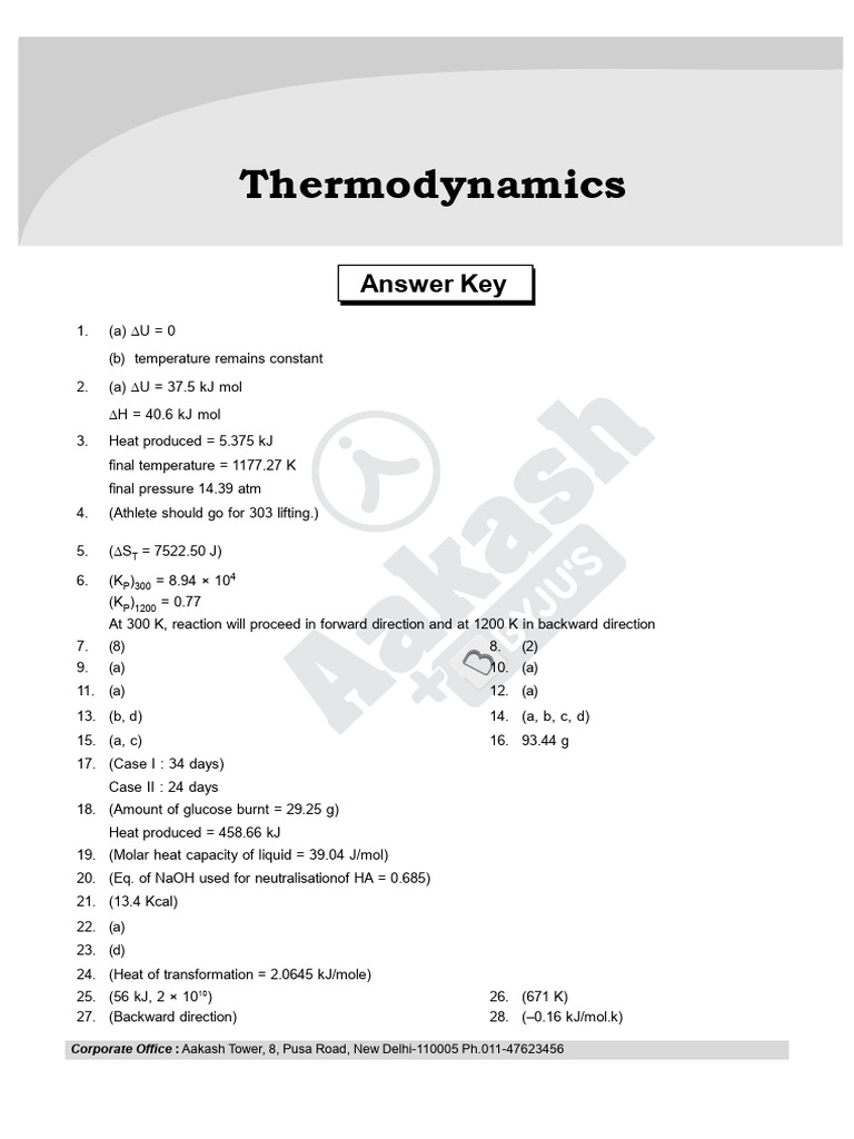 Thermodynamics Answer Key Summary | PDF | Heat | Physical Quantities