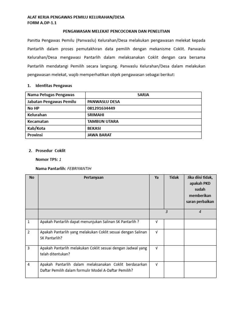 Form Adp 1.1 Srimahi TPS 1 | PDF