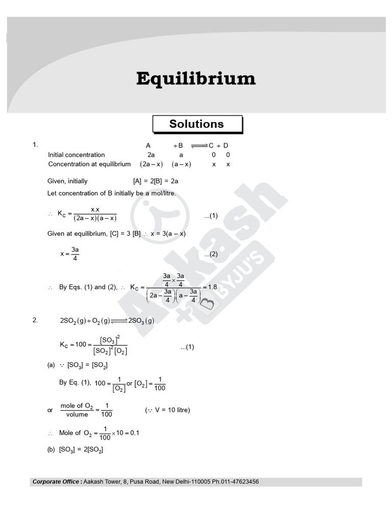 Equilibrium Solution | PDF | Concentration | Chemical Equilibrium