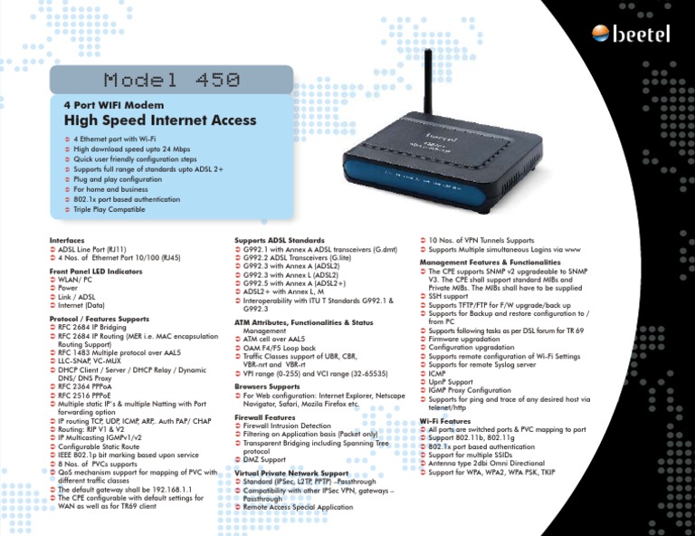 Model 450: 4 Port Wifi Modem | PDF | Port (Computer Networking ...