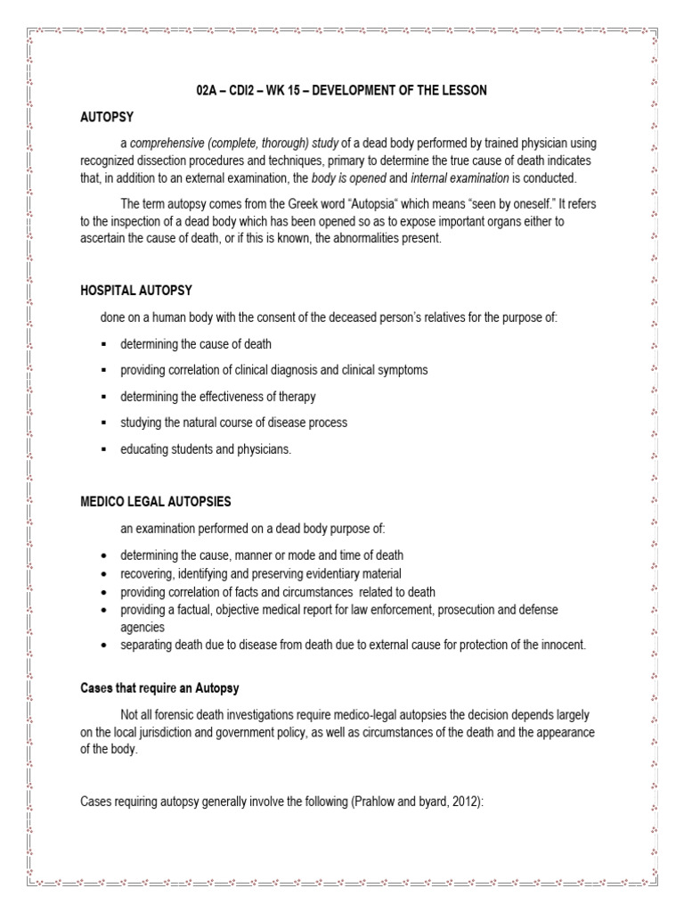 02a - Cdi2 - WK 15 - Development of The Lesson | PDF | Autopsy | Medicine
