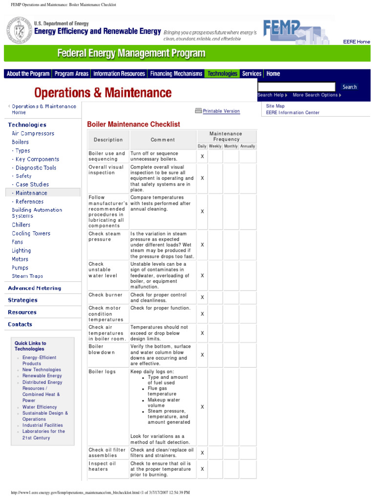 FEMP Operations and Maintenance_ Boiler Maintenance Checklist ...