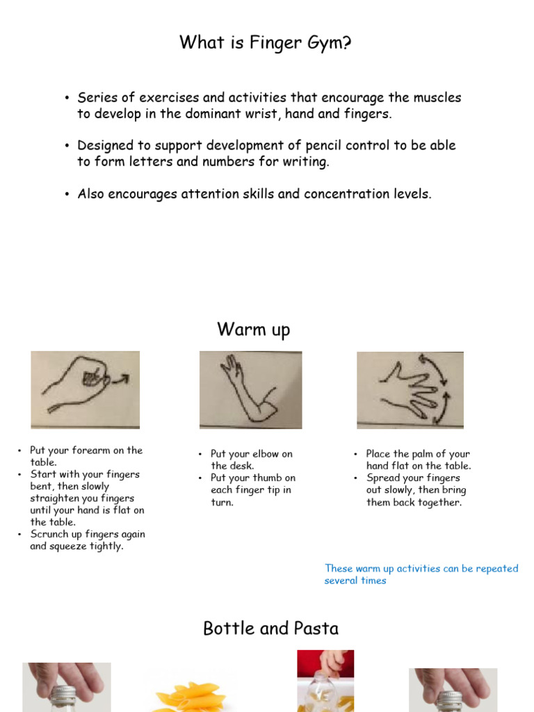 Finger Gym Activities for Fine Motor Skills | PDF | Hand | Finger