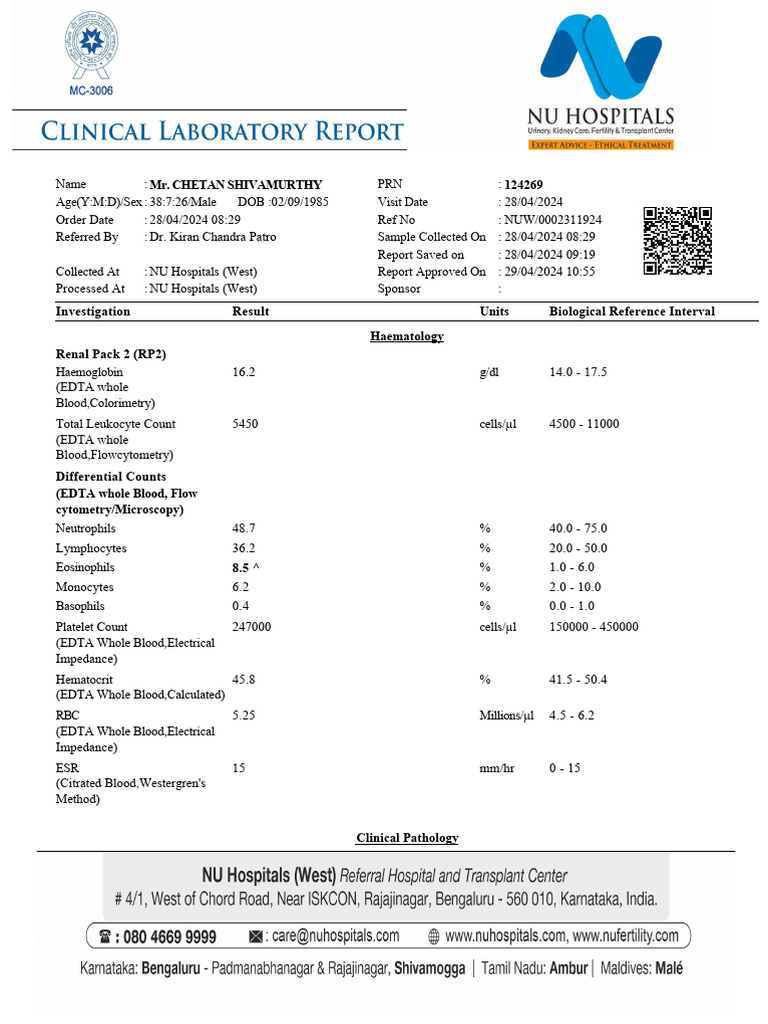 PCR-1-April-2024-NU-hospital | Download Free PDF | Creatinine | Blood Plasma