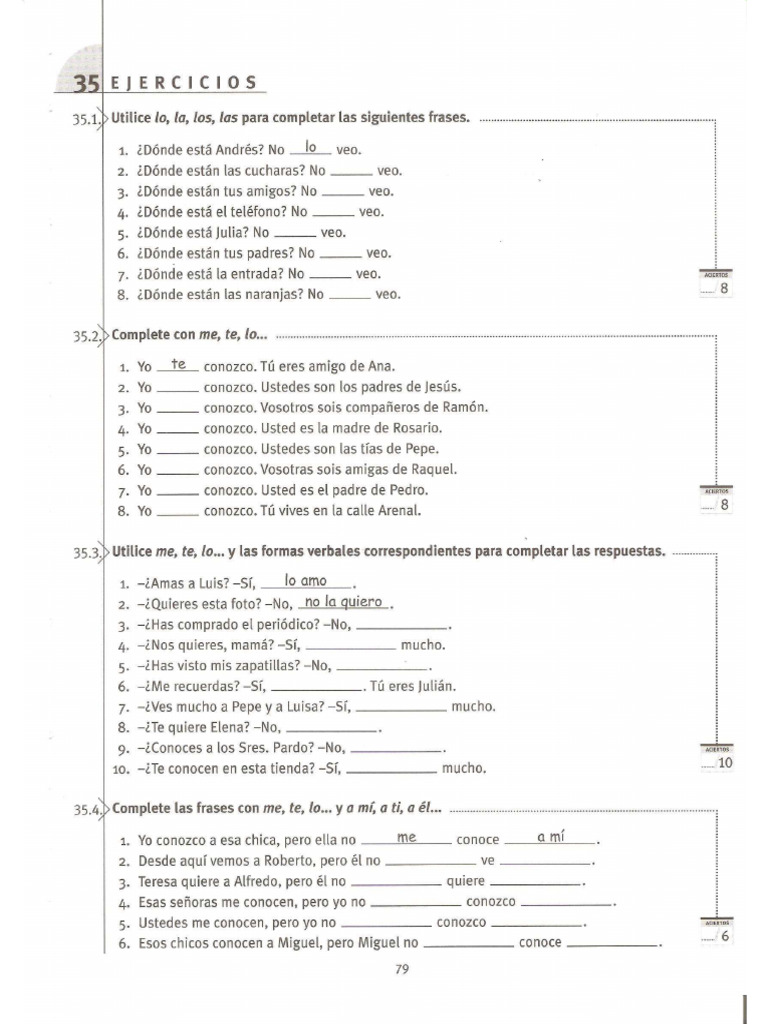 Ejercicios Objeto Directo Indirecto A | PDF