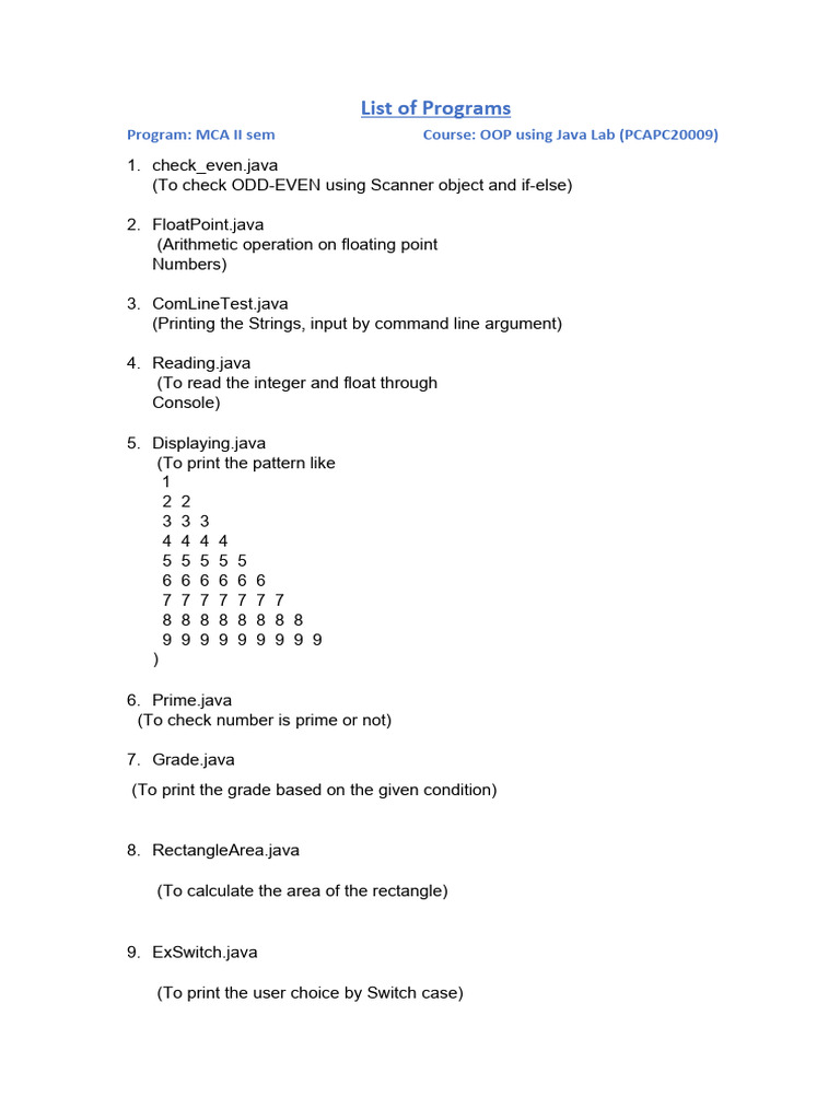 Oops Lab - ListOfPrograms | PDF | Method (Computer Programming) | Area