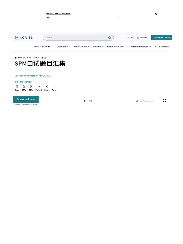 What Is Scribd? Academic Professional Culture Hobbies & Cra!s Personal Growth All Documents ...