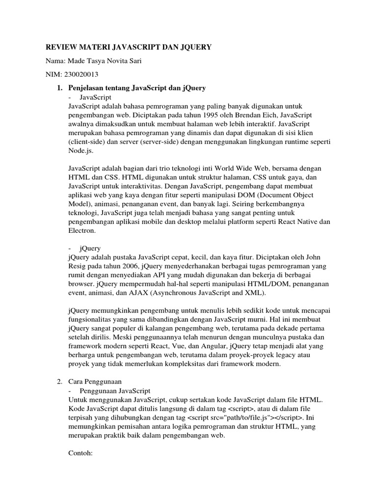 Review Materi Javascript Dan Jquery | PDF