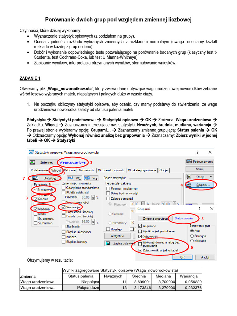 Statistica - Test Dla Dwóch Prób Niezależnych-1 | PDF