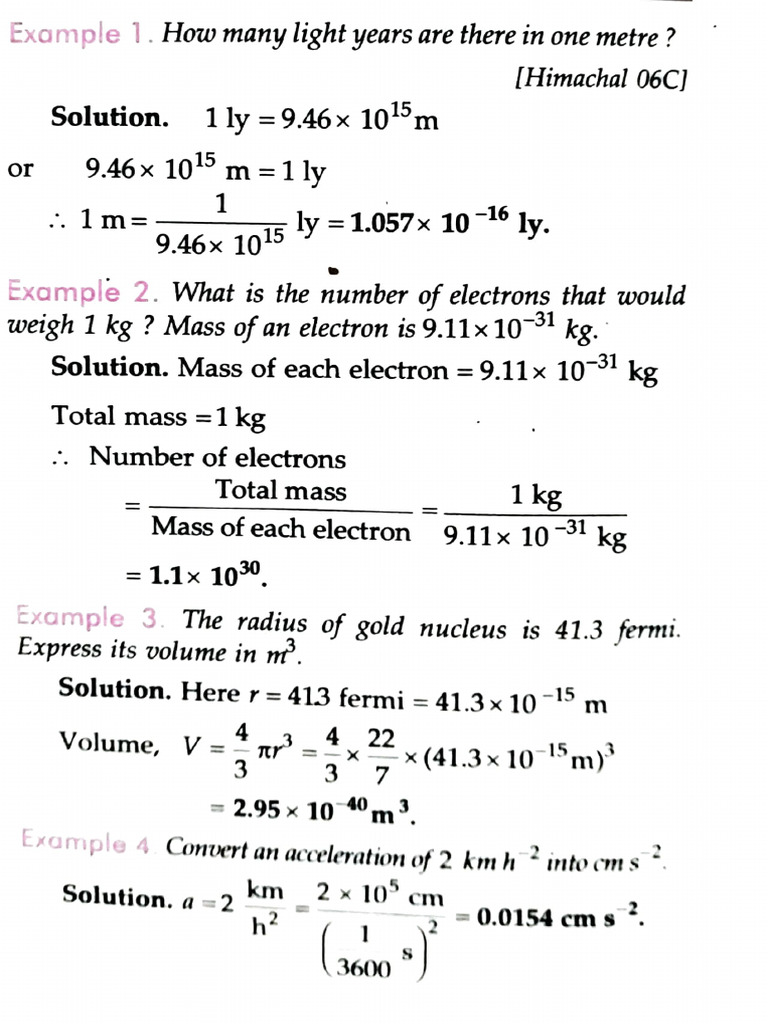 Units and Measurement Chapter 1 Class 11 | PDF | Force | Velocity
