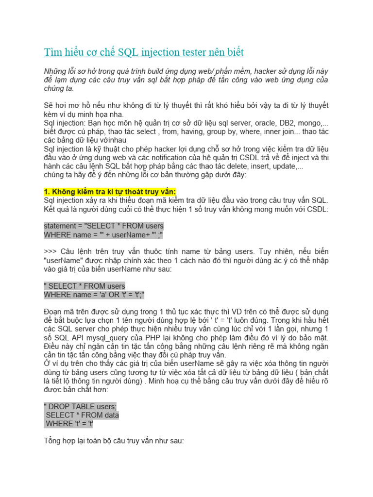 Tìm hiểu cơ chế SQL injection | PDF