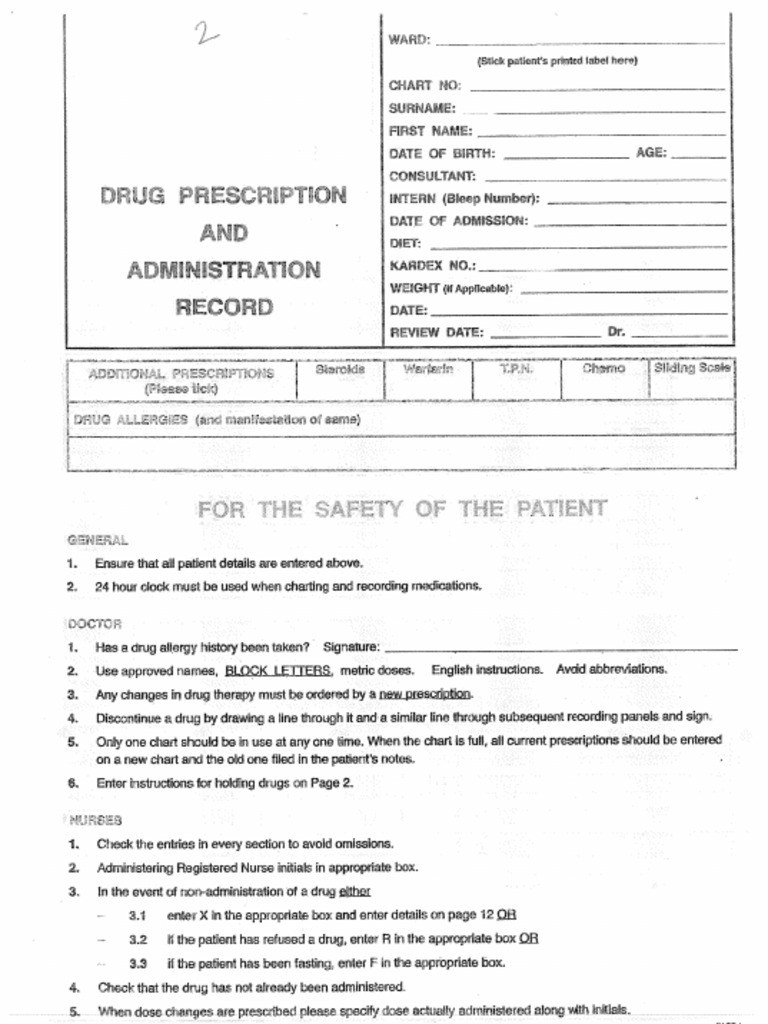 Drug Prescription and Administration Record | PDF