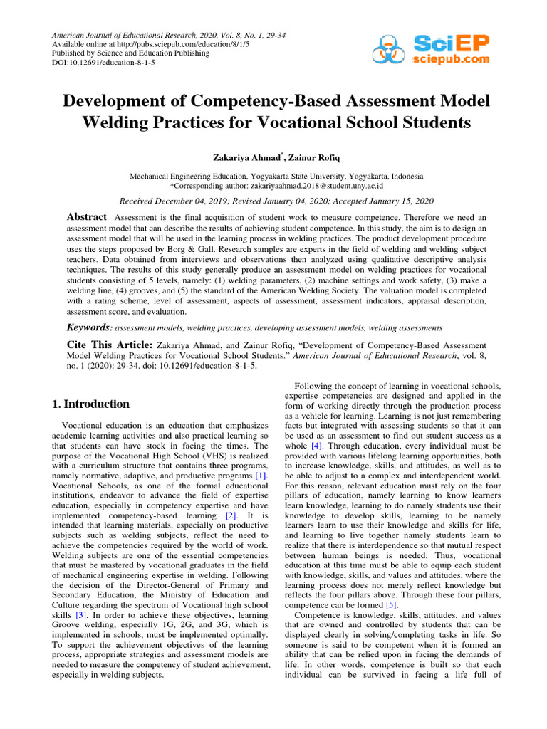 ARTICLE Development of Competency-Based Assessment Model | PDF | Educational Assessment | Welding