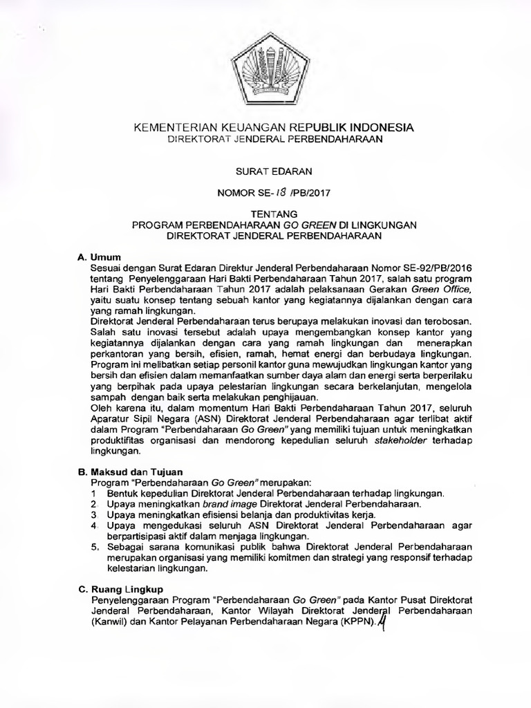 Program Go Green Direktorat Jenderal Perbendaharaan | PDF