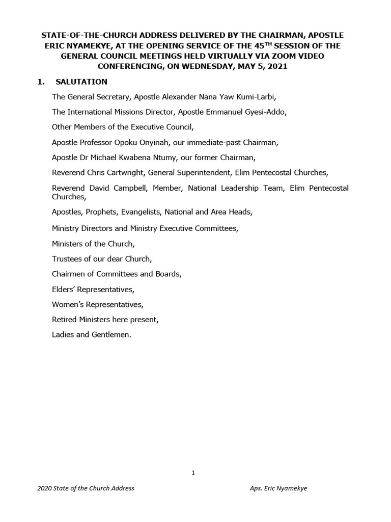 2020 State of The Church Address SOCA20 | PDF | Baptism