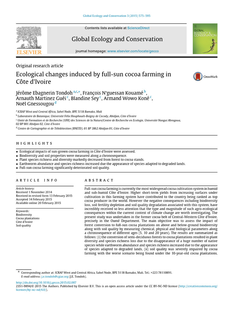 Ecological changes Cote DIvoire full sun cocoa2015 | PDF | Cocoa Bean | Agriculture