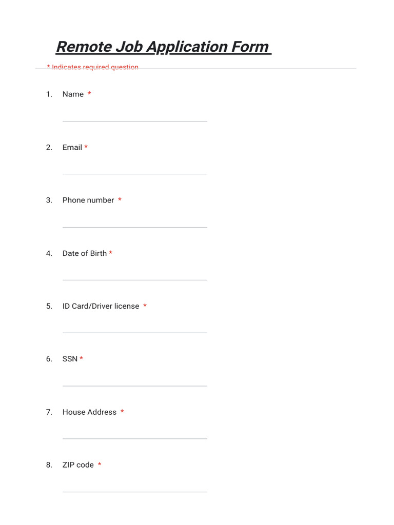 Remote Job Application Form | PDF