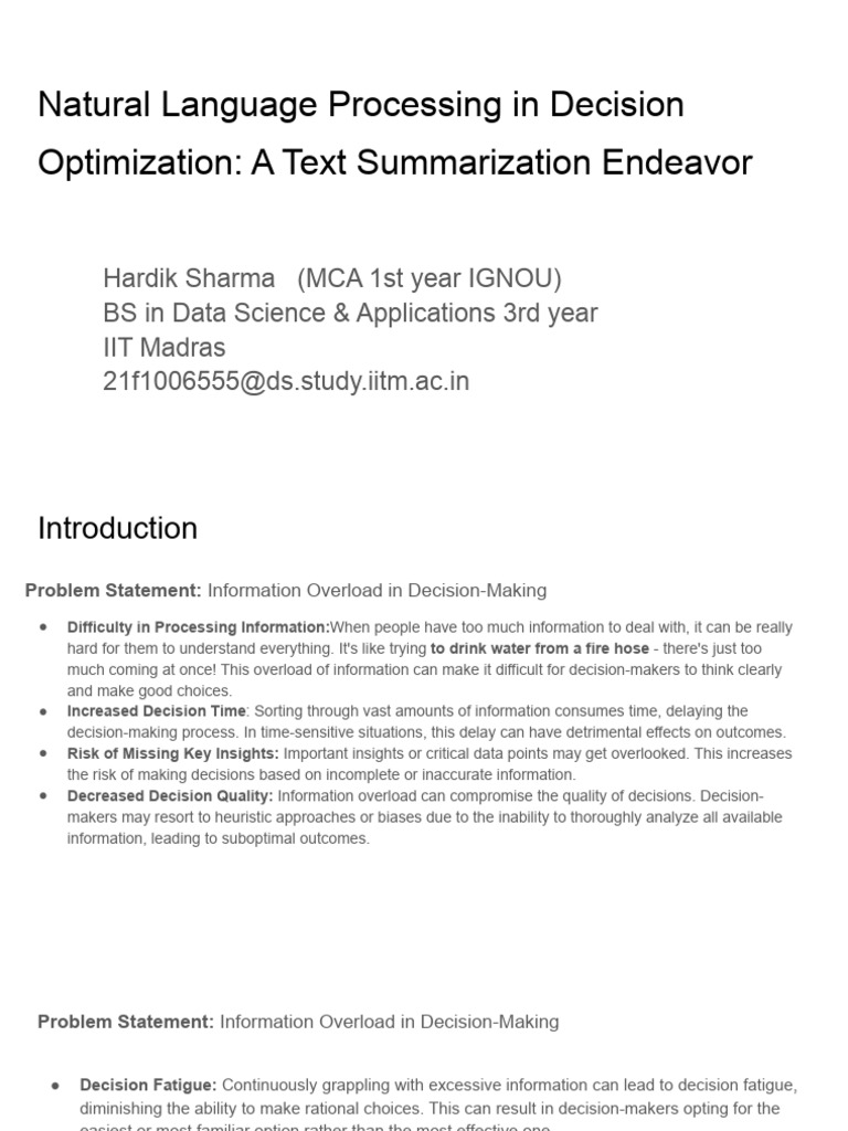Natural Language Processing in Decision Optimization - A Text Summarization Endeavor-3 | PDF ...