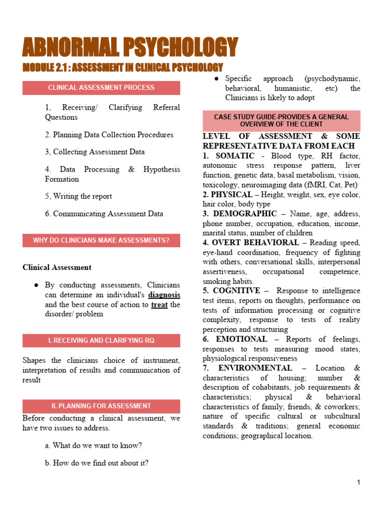 Module 2.1 - Assessment in Clinical Psychology | PDF | Clinical Psychology | Medical Diagnosis
