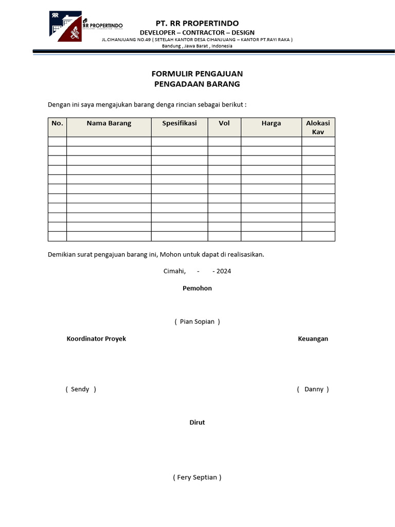 Form Permintaan Barang | PDF