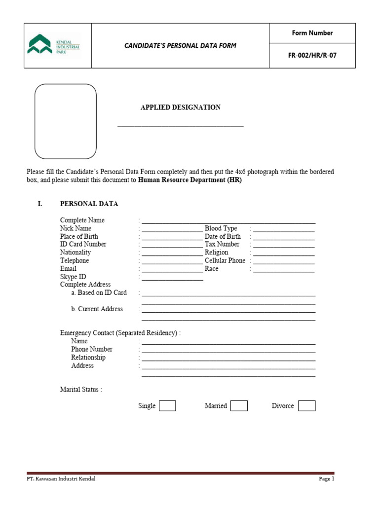 Candidate Personal Data Form | PDF | Salary