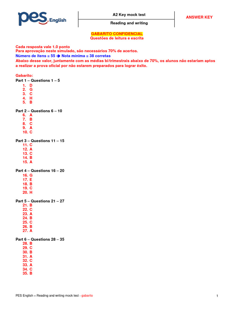 NÃO IMPRIMIR - PES_Simulado online A2 Key Reading and writing Paper ...