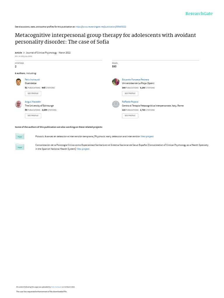 Metacognitive Therapy for Avoidant PD | PDF | Psychotherapy | Mental Disorder