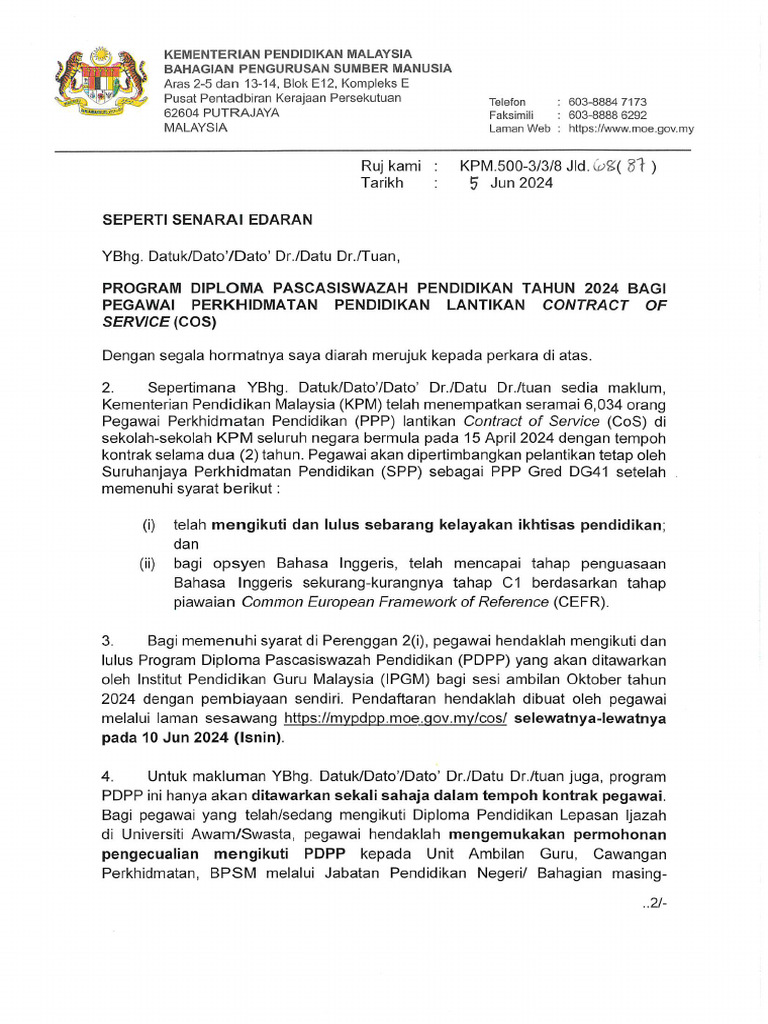 PDPP Tahun 2024 Bagi PPP Lantikan Cos | PDF
