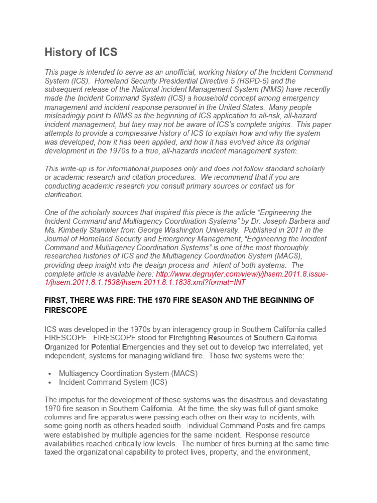 ICS History and Progression | Download Free PDF | Incident Command ...
