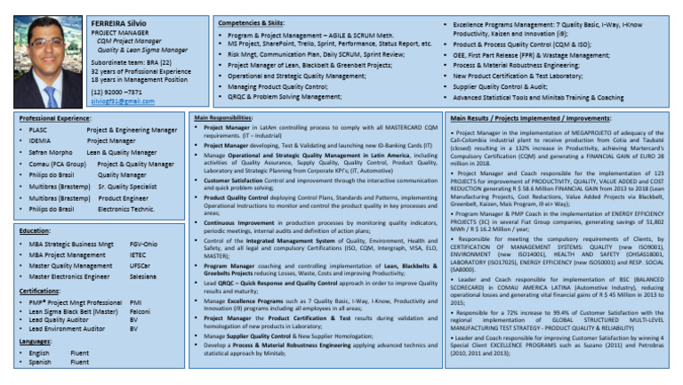 1 Profissional Resume - Project Manager - Silvio Ferreira May21 | PDF ...