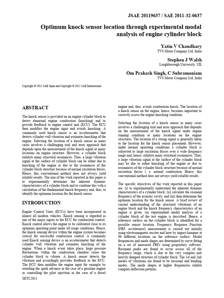Optimum Knock Sensor Location Through Experimental Modal Analysis of ...