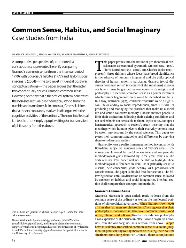 Common Sense Habitus and Social Imaginar | PDF | Common Sense | Antonio ...