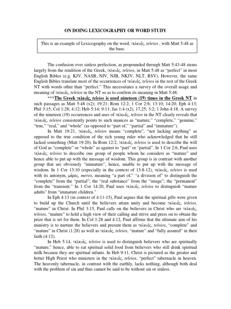 Lexicography (Word Study) - TELEIOS | PDF | Perseverance Of The Saints ...