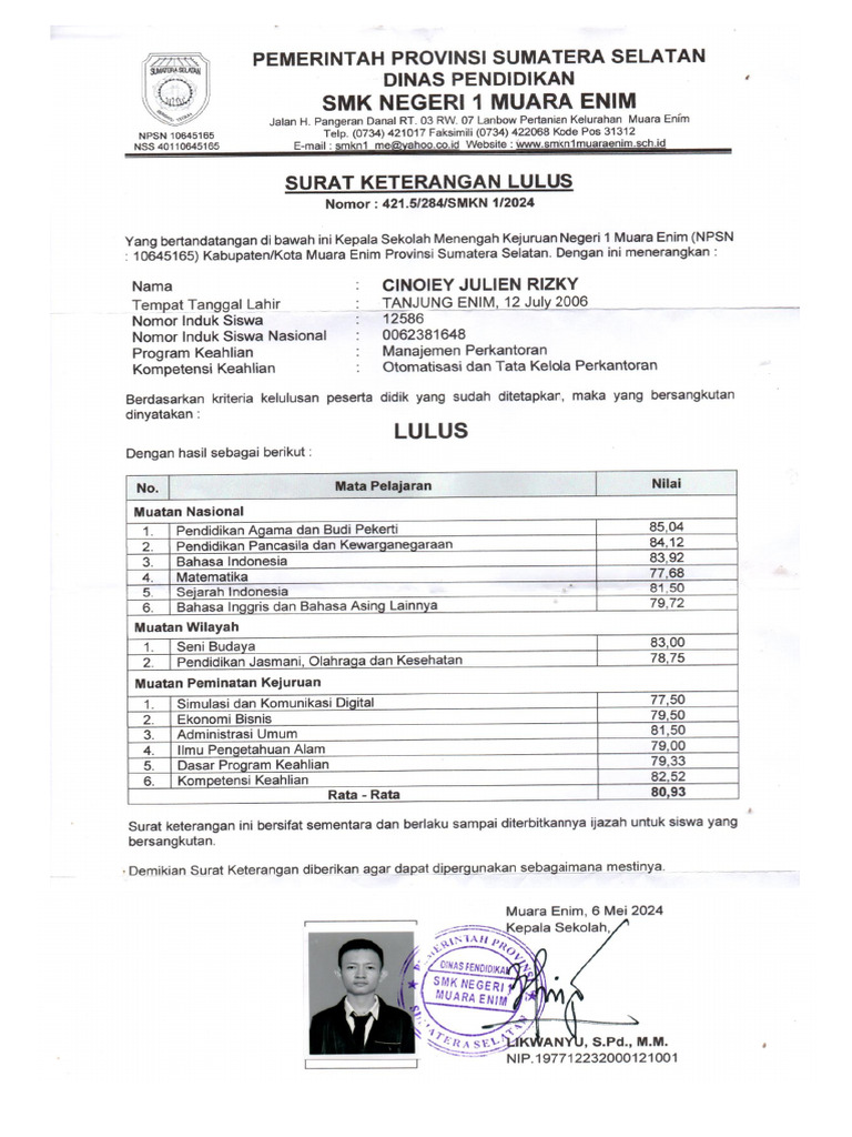 Surat Keterangan Kelulusan | PDF