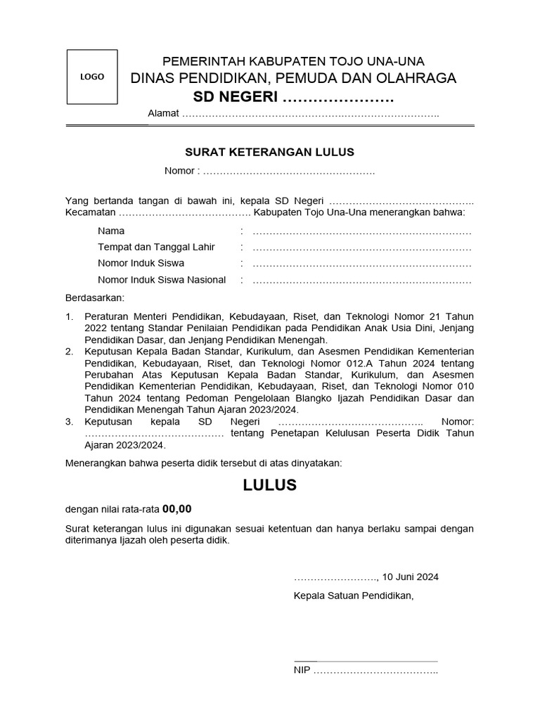 Format SKL Tahun 2024 | PDF
