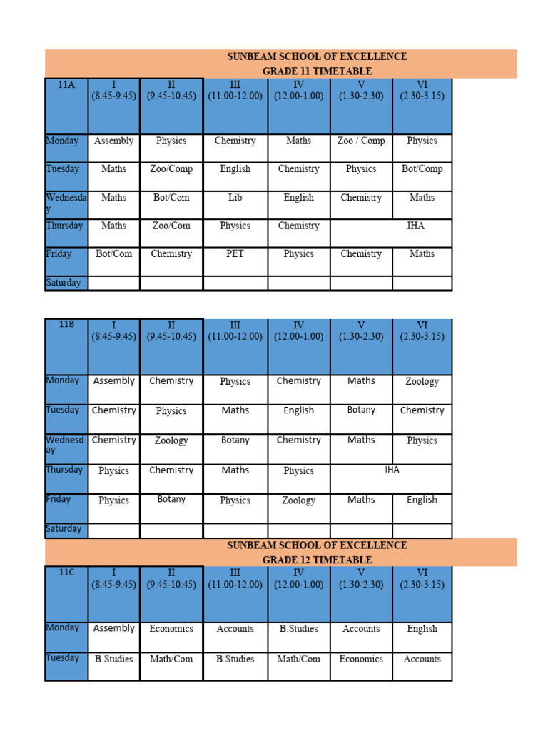 Grade 11 Timetable | PDF | Science & Mathematics