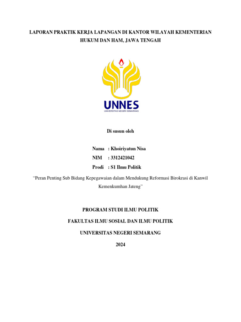 Laporan Akhir Magang Kemenkumham Unnes | PDF