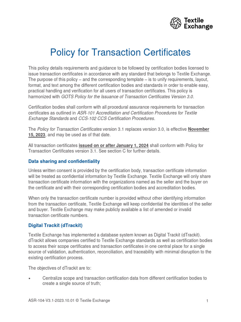 Transaction Certificate Policy V3.1 Overview | PDF | Database ...