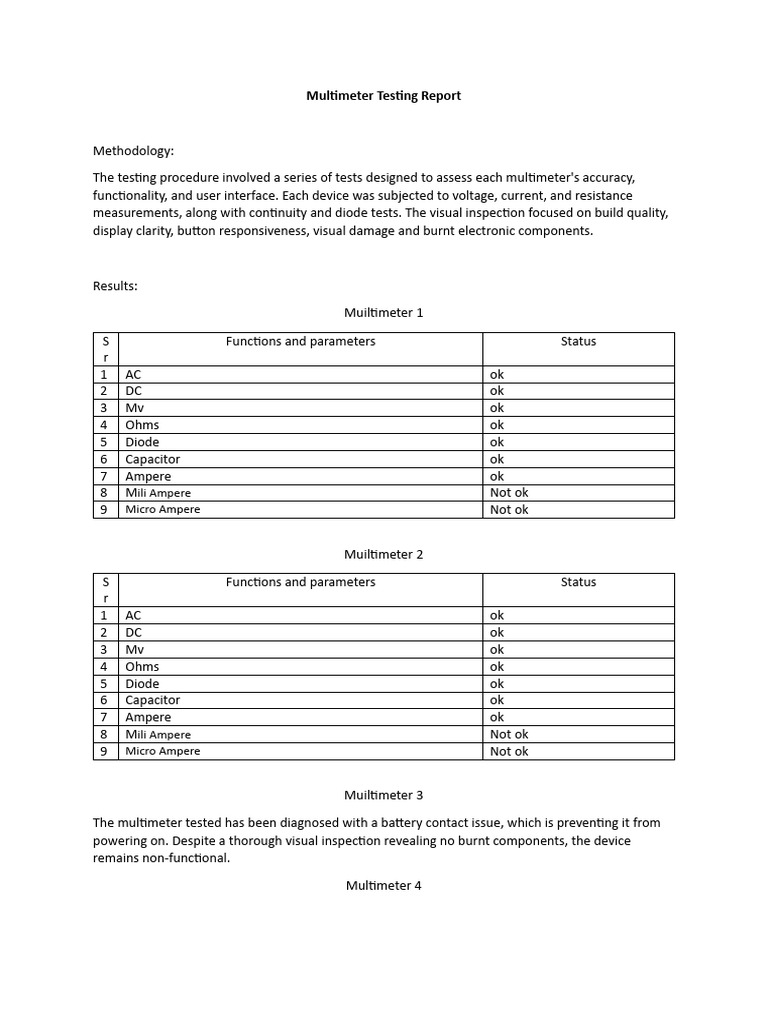 Report Multimeter Testing | Download Free PDF | Metrology | Electrical ...