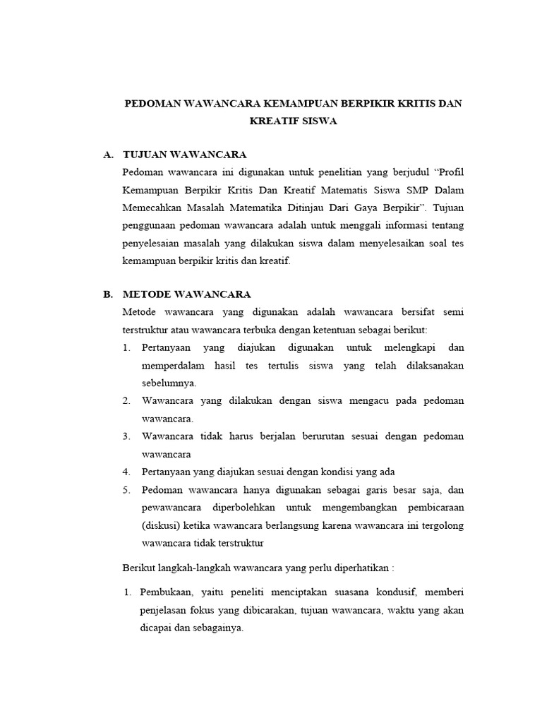 Pedoman Wawancara - Revisi | PDF