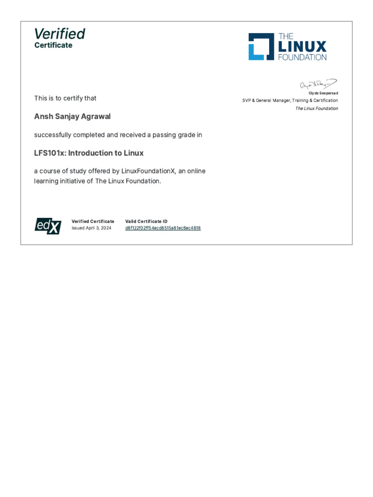 LinuxFoundationX LFS101x Certificate - Edx | PDF