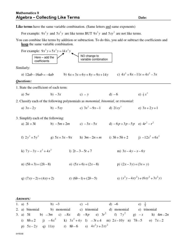 ,,algebra - Collecting Like Terms | PDF | Computational Science ...