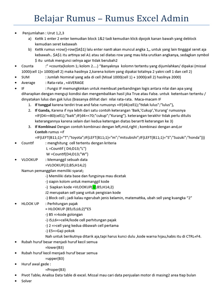 Belajar Rumus rumus Excel Gabungan Kombinasi | PDF