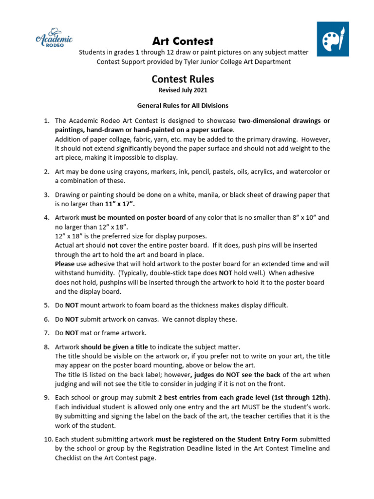 Art Contest Rules | PDF | Paintings | Drawing