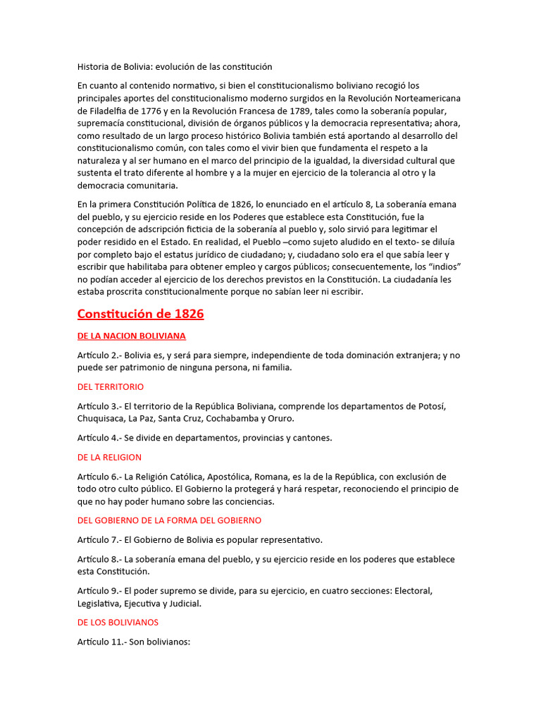 Historia de Bolivia | PDF | Bolivia | Constitución