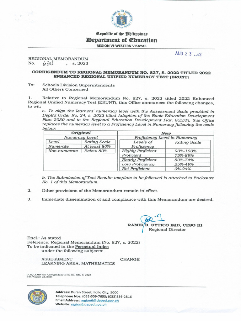 RM. No. 630 S. 2023 - Corrigendum To Regional Memorandum No.827 S. 2022 ... RM. No. 630 S. 2023 - Corrigendum To Regional Memorandum No.827 S. 2022 ...