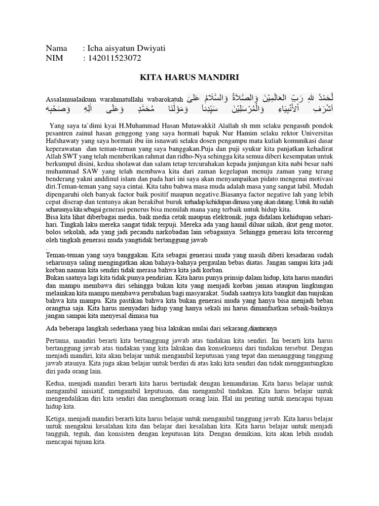 Pidato Icha | PDF | Karier & Perkembangan | Pengembangan Diri