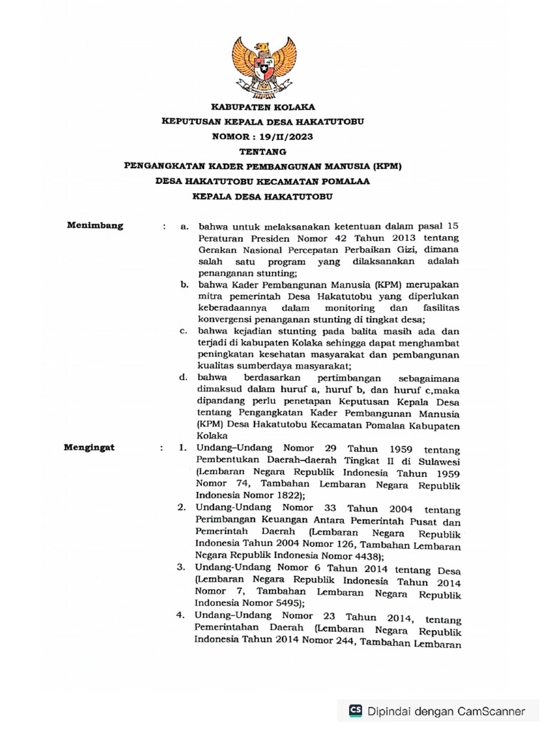 SK KPM 2023 Desa Hakatutobu | PDF