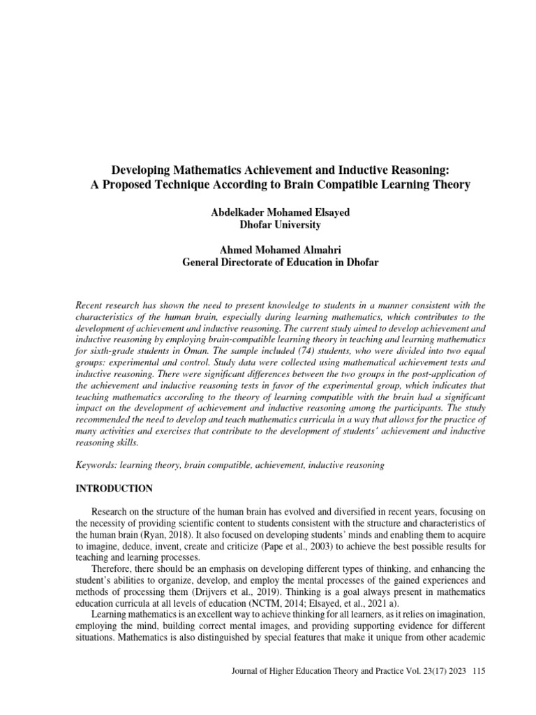 Developing Mat Achivment and Inductive Reasoning | PDF | Learning ...
